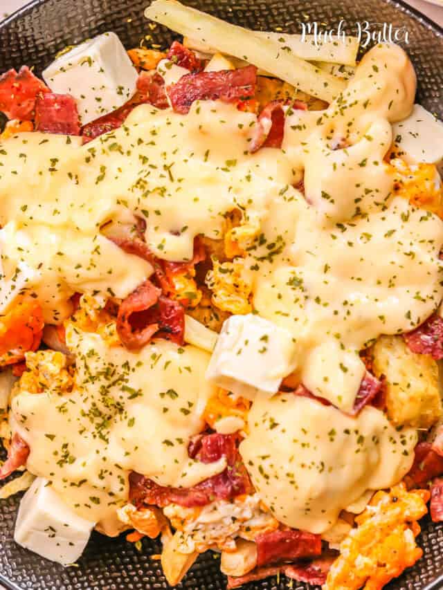 Halal Breakfast Poutine with Cheese Sauce - Much Butter