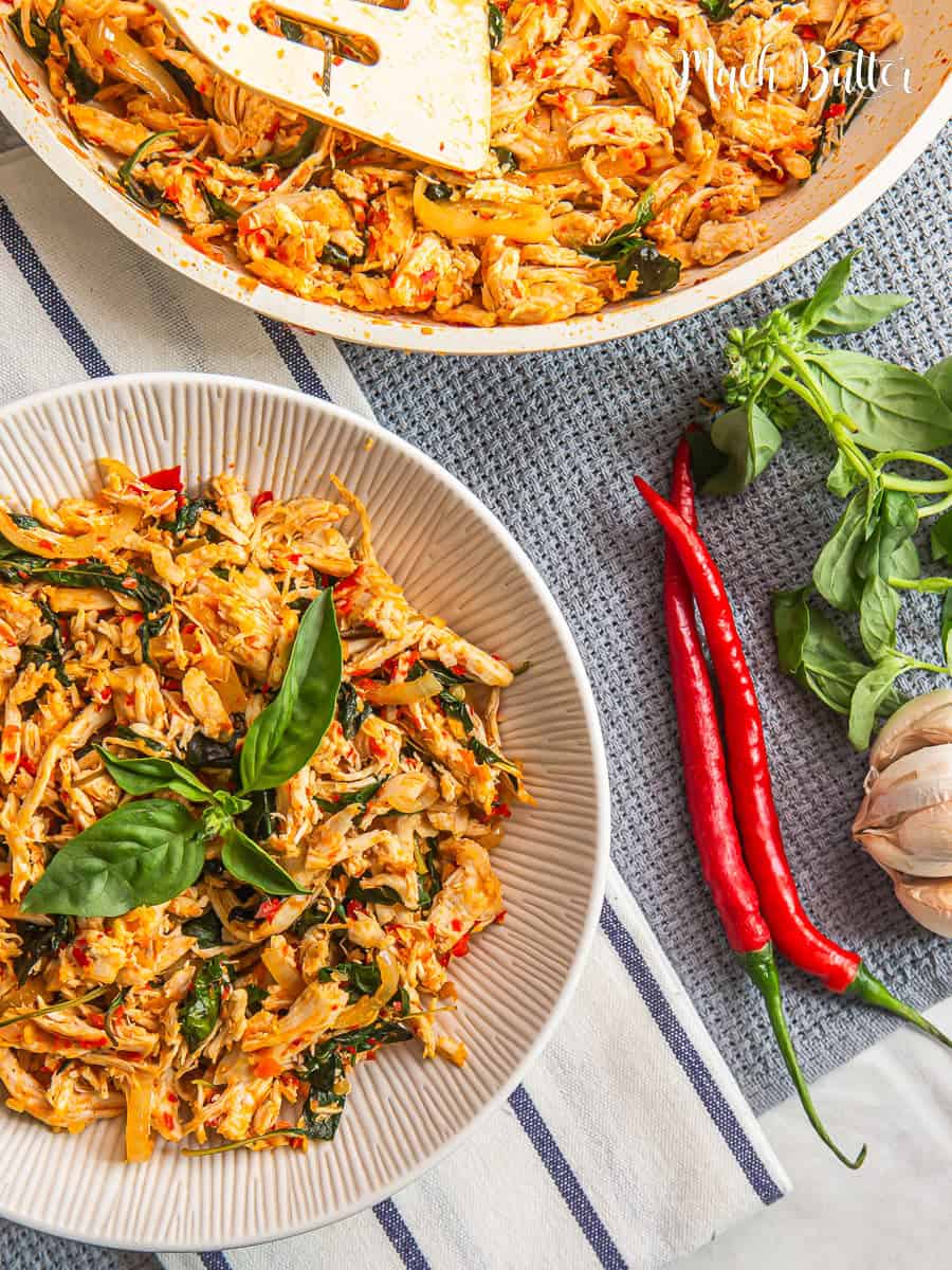Spicy Shredded Chicken with Basil - Much Butter