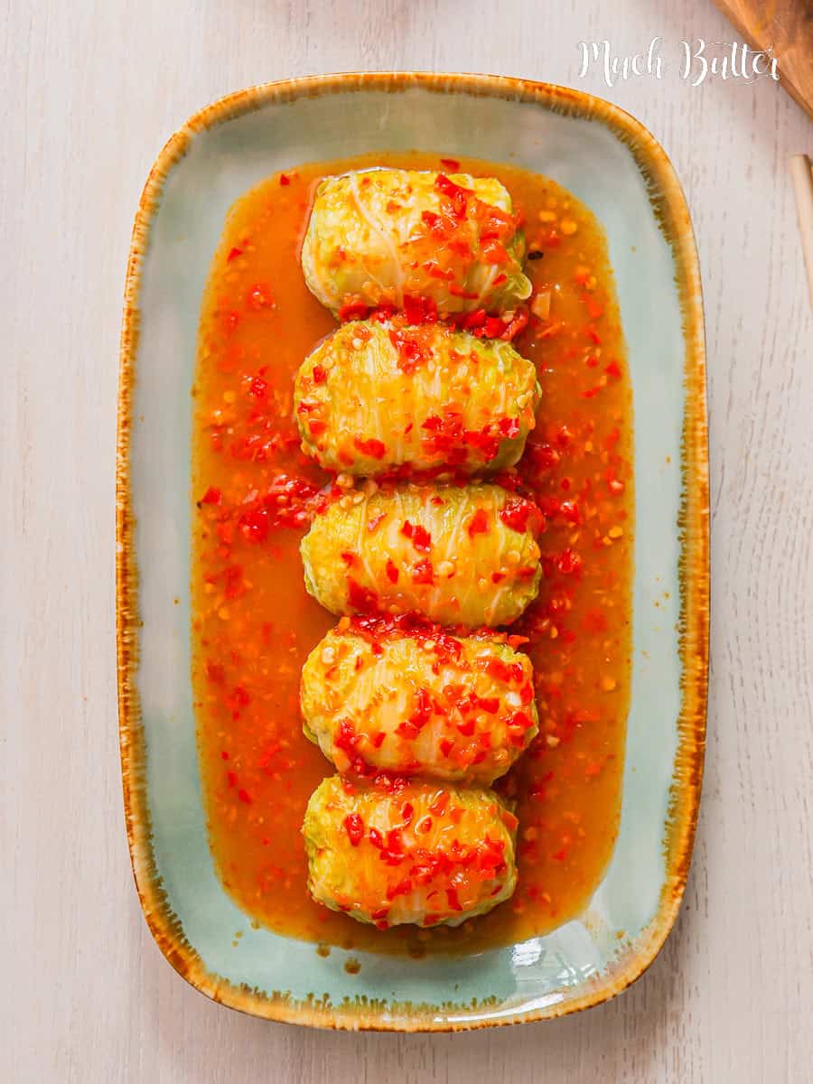 Steamed Chinese Cabbage Roll with Sweet and Spicy Sauce - Much Butter