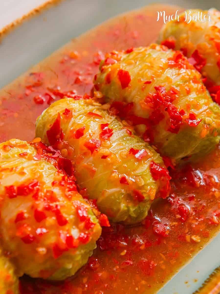 Steamed Chinese Cabbage Roll with Sweet and Spicy Sauce - Much Butter