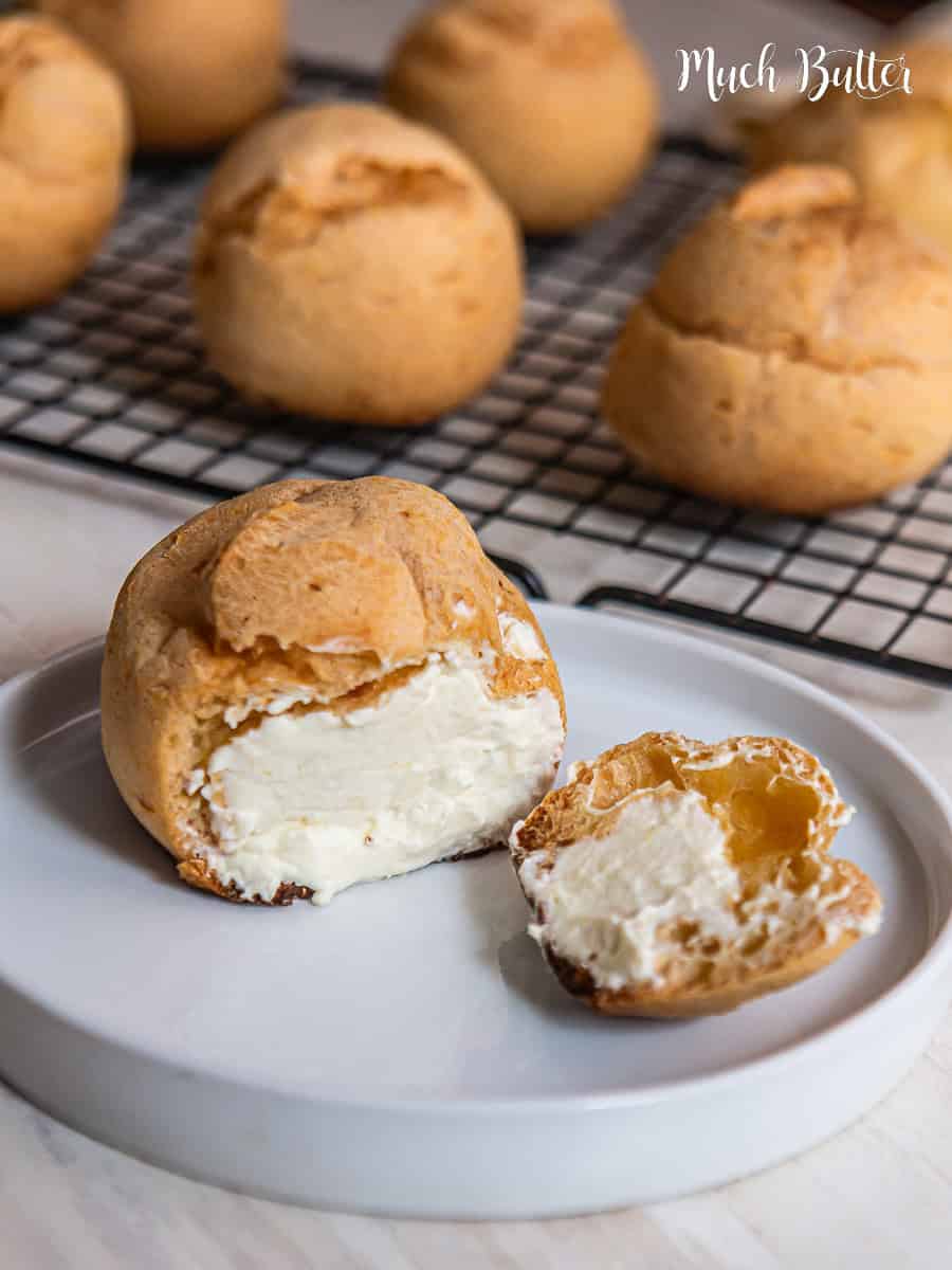 Chewy Choux with Durian Cream - Mochi choux Recipe- Much Butter